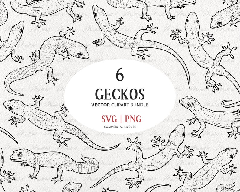 6 Geckos SVG Clipart Bundle. Lizard Vector Drawings. Leopard - Etsy