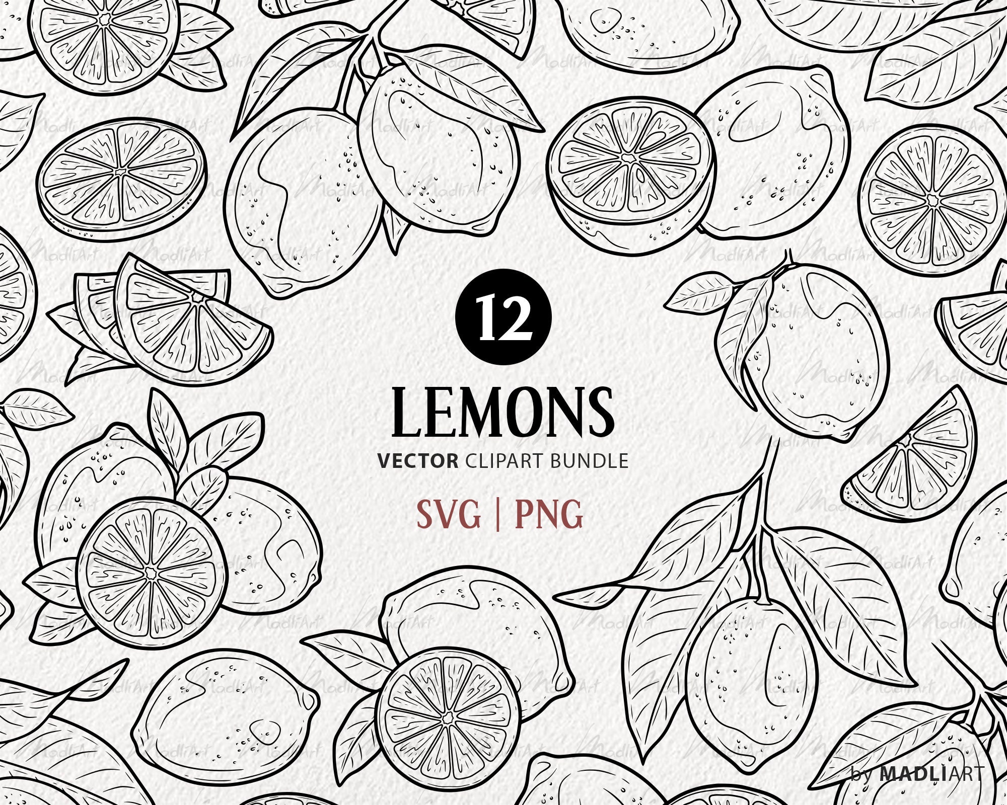 Lemon SVG Clipart Bundle. 12 Vector Lemons. Lemon Tree Fruits. - Etsy