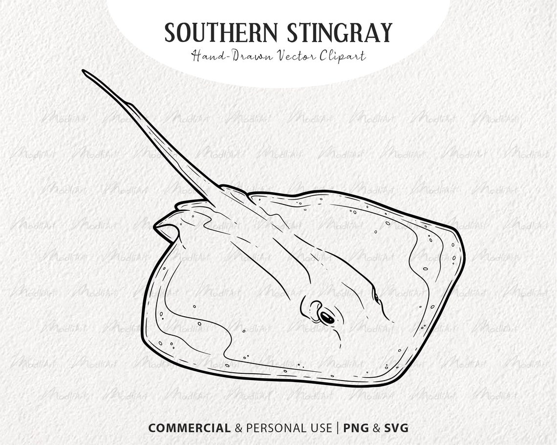 Southern Stingray Vector Clipart. Ray Fish SVG Illustration. - Etsy