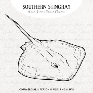 Southern Stingray SVG Clipart. Ray Fish Svg Illustration. Stingray ...