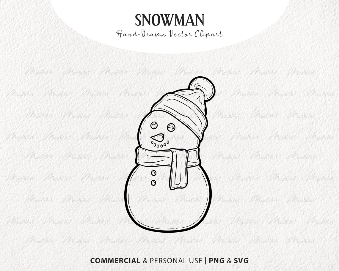 Christmas Snowman SVG Clipart. Cute Snowman Boy Vector Line Art. Snowy ...