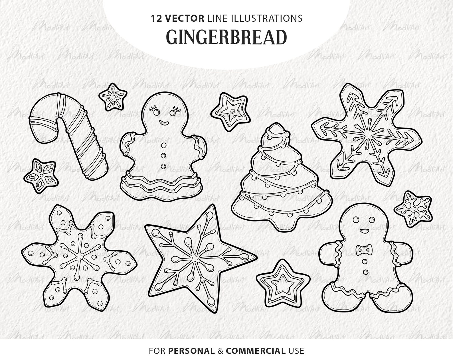 Christmas Gingerbread SVG Clipart Bundle. 12 Winter Line Art - Etsy