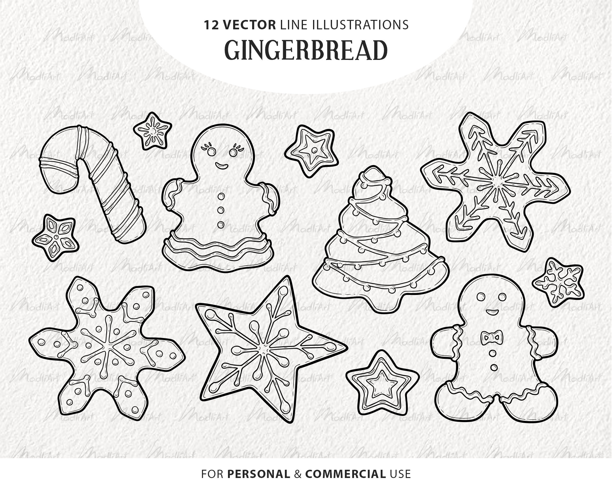 Christmas Gingerbread SVG Clipart Bundle. 12 Winter Line Art - Etsy