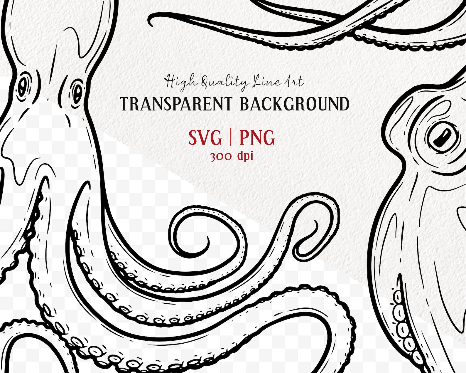 Octopus Clipart Bundle. Marine Animals Vector Line Art. 6 Octopuses ...