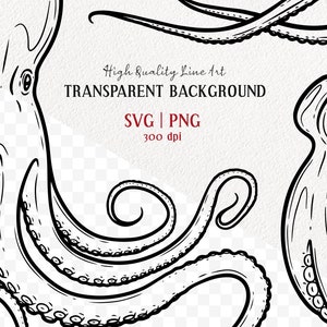 Octopus Clipart Bundle. Marine Animals Vector Line Art. 6 Octopuses ...