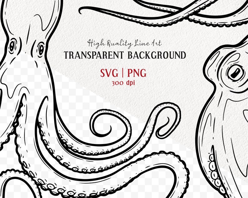 Octopus Clipart Bundle. Marine Animals Vector Line Art. 6 Octopuses ...