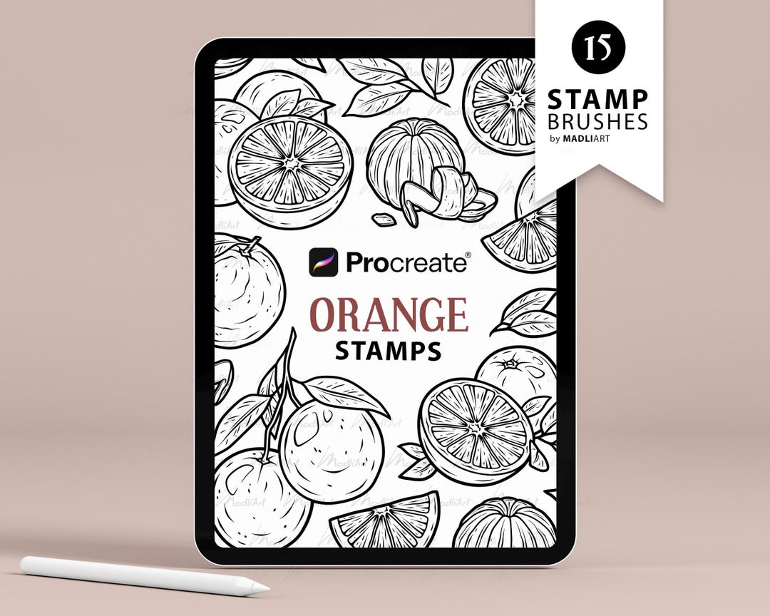 15 Orange Procreate Stamps. Orange Tattoo Art. Citrus Fruit Plant. Orange Grapefruit Outline ...