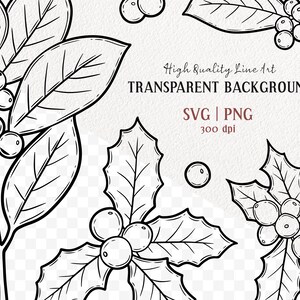 Christmas Holly Vector Clipart Bundle. Mistletoe SVG Leaves. Xmas Line ...