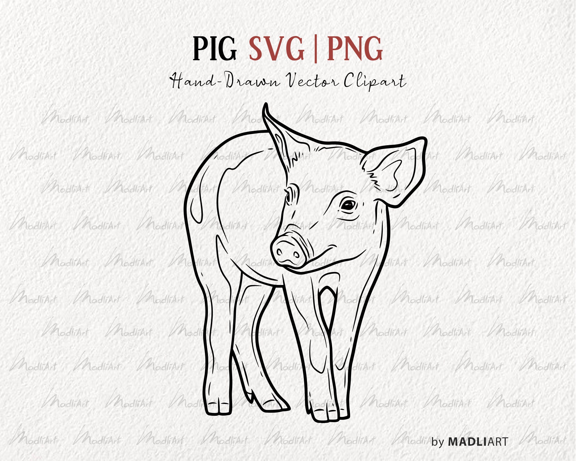 Pig SVG Clipart. Farm Animal Vector Line Art. Cute Piglet Drawing. Pig ...