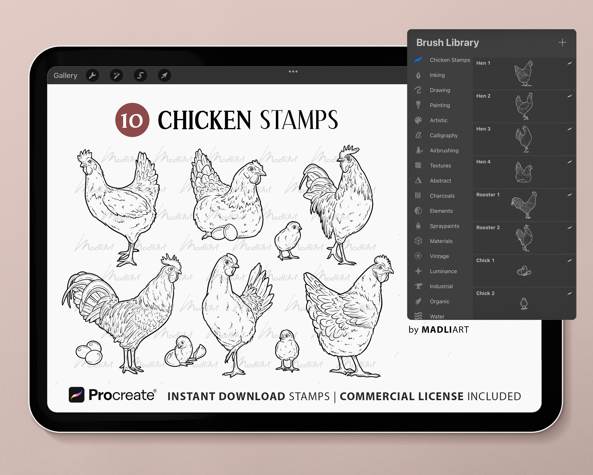 10 Chicken Procreate Stamps. Hen Rooster Tattoo Design. Baby - Etsy