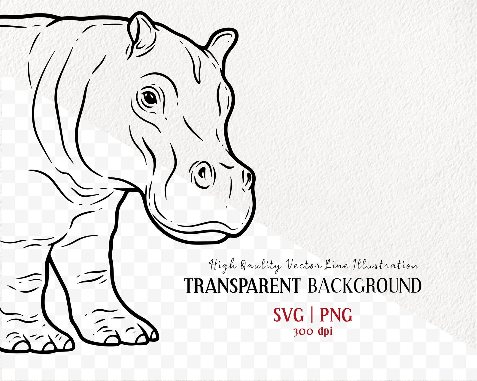 Hippo SVG Clipart. Hippopotamus Vector Drawing. Hippo Line Art. Hippo ...