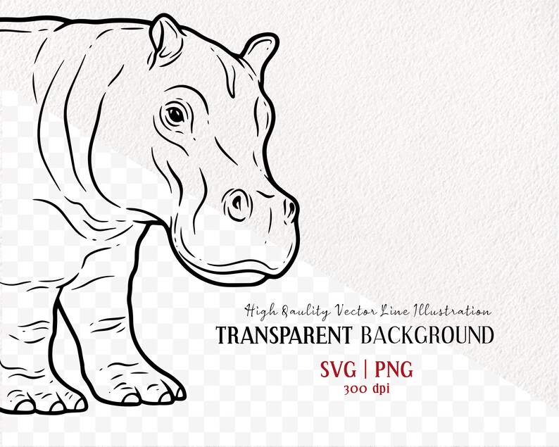 Hippo SVG Clipart. Hippopotamus Vector Drawing. Hippo Line Art. Hippo ...