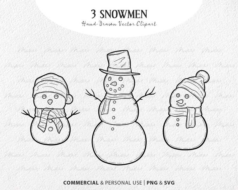 Christmas Snowman SVG Clipart Bundle. Snowman Family Vector Line Art ...