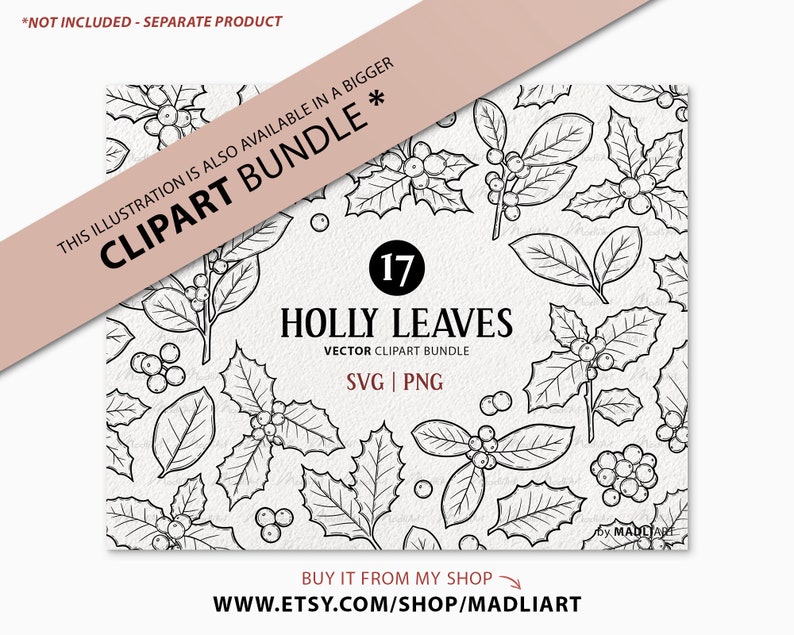 Holly SVG Clipart. Holly Vector Leaves. Christmas Mistletoe Svg Leaves ...