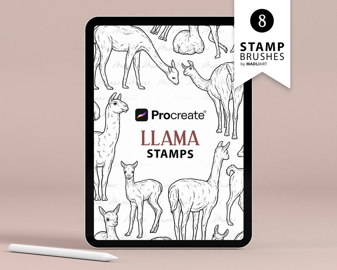 8 Llama Procreate Stamps. Llama Tattoo Design. Animal Llama Stamp ...