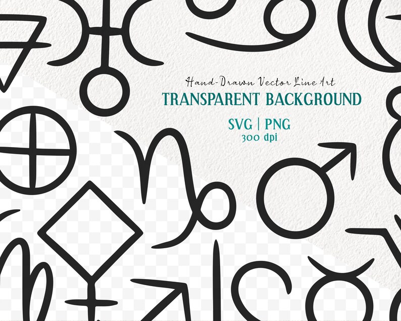 37 Cosmic Symbols Clipart. Zodiac Signs Vector Graphics. Planet Icons ...