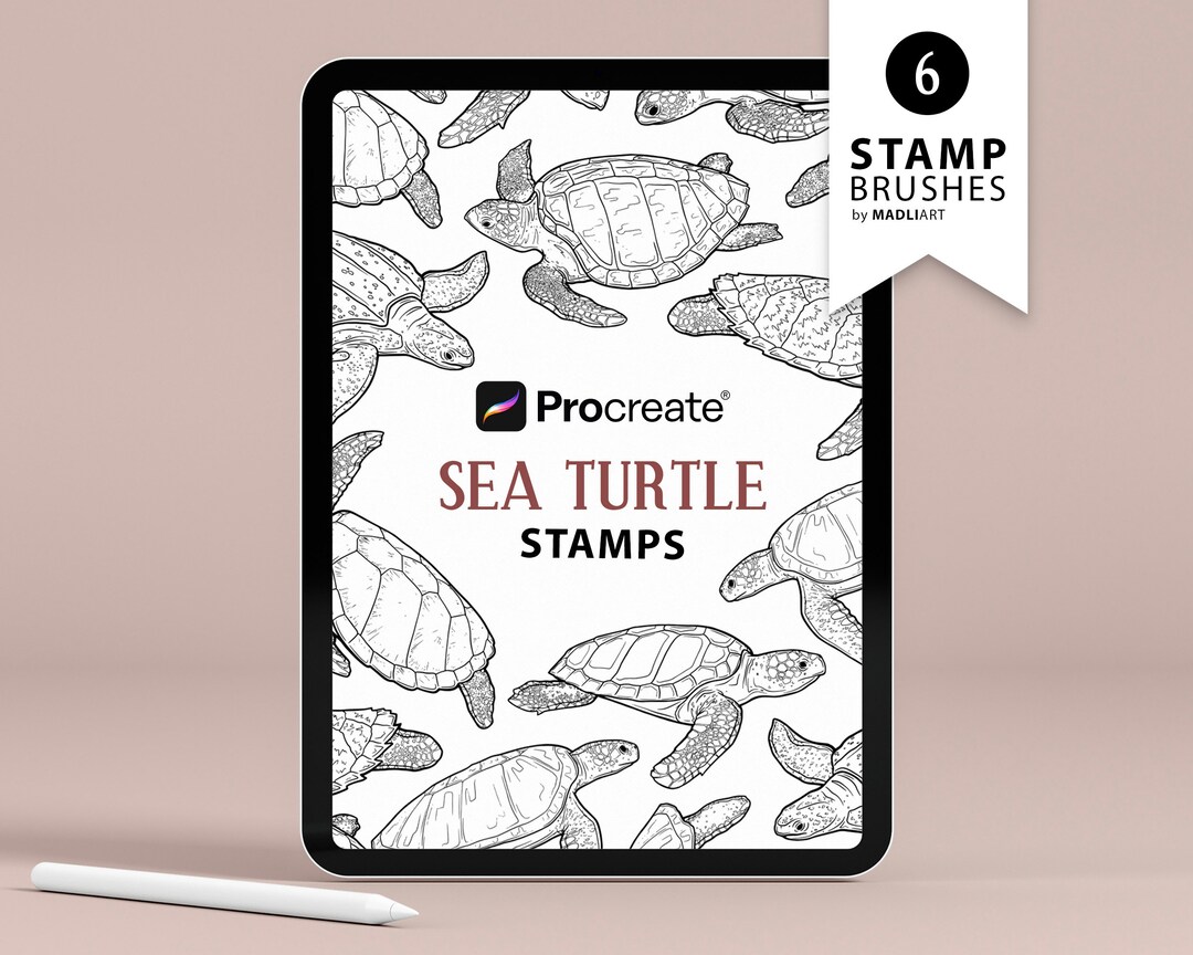 6 Procreate Sea Turtle Stamps. Sea Animal Tattoo Design. Ocean Line Art ...