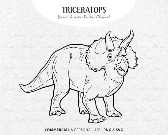 Triceratops Dinosaur Vector Clipart. Hand-drawn Dino Line Art. - Etsy