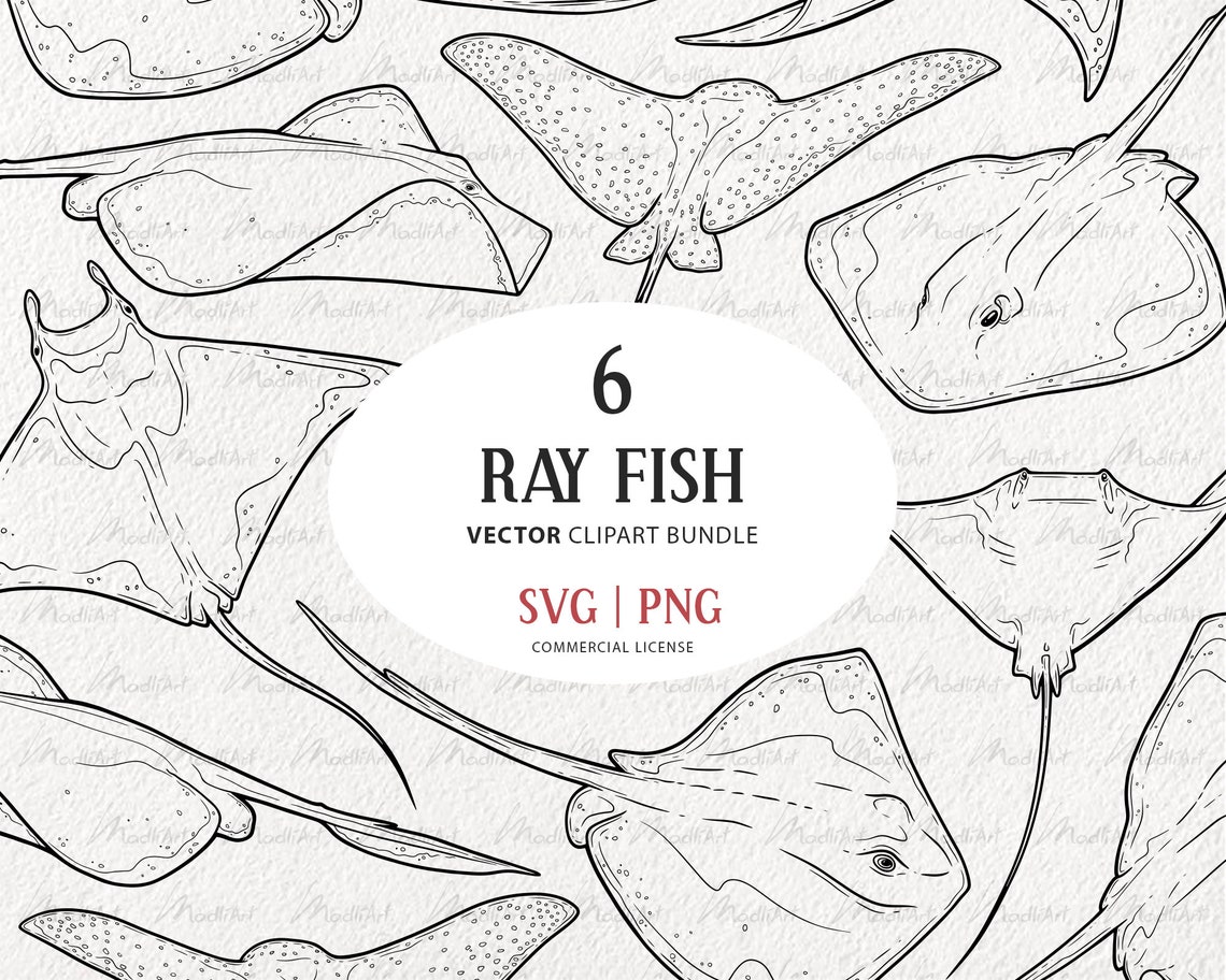 Ray Fish Clipart Bundle. Sea Creature Vector Line Art. Ocean - Etsy