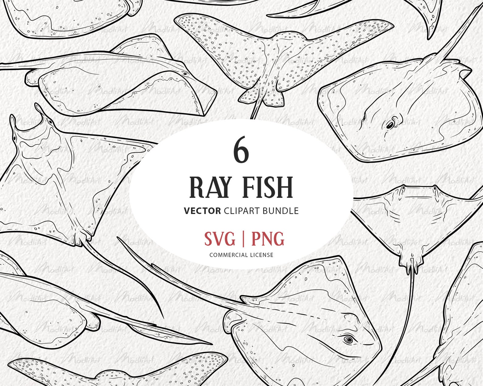 Ray Fish Clipart Bundle. Sea Creature Vector Line Art. Ocean - Etsy