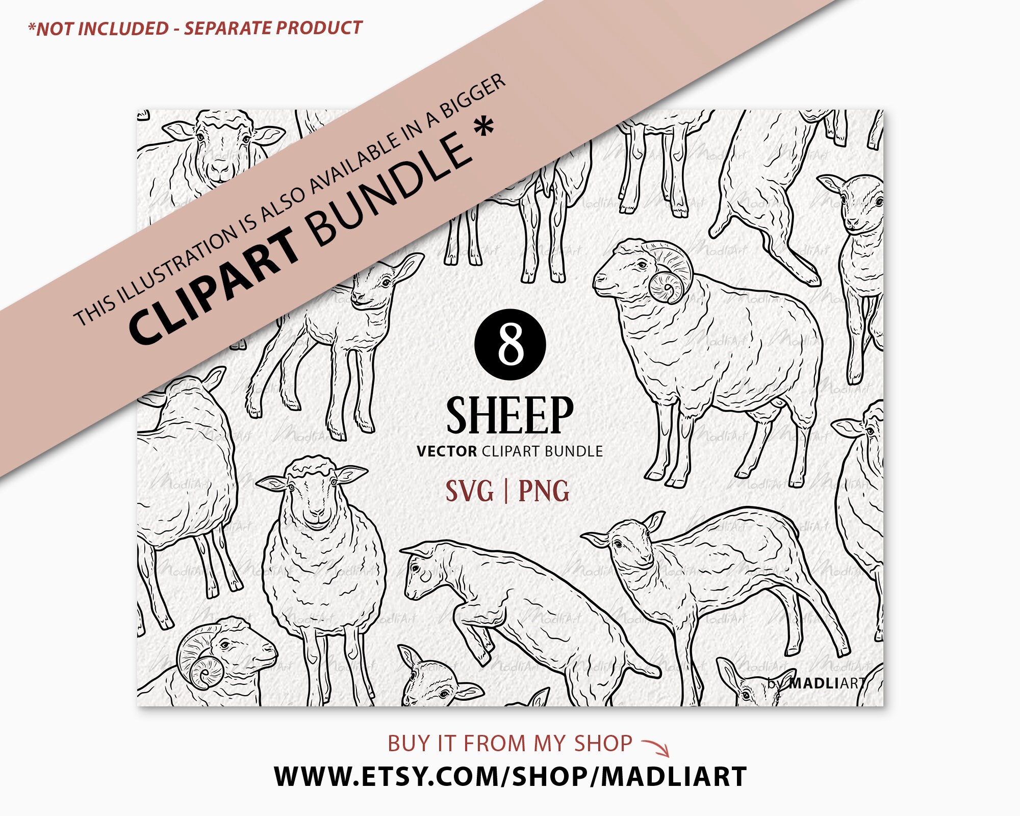Sheep SVG Clipart. Sheep Vector Line Art. Farm Animal Drawing. - Etsy