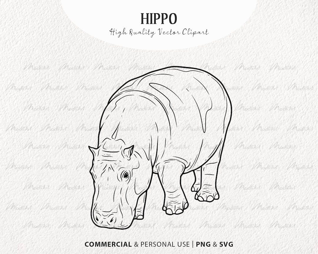 Hippo SVG Clipart. Hippopotamus Vector Drawing. Hippo Line Art. Hippo ...