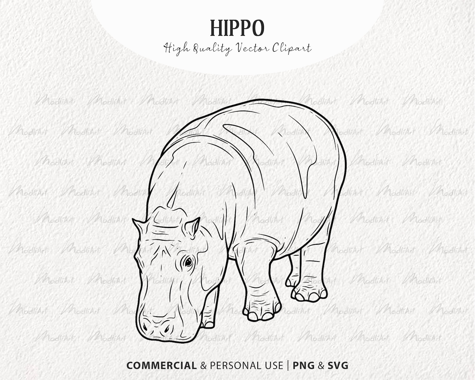 Hippo SVG Clipart. Hippopotamus Vector Drawing. Hippo Line - Etsy