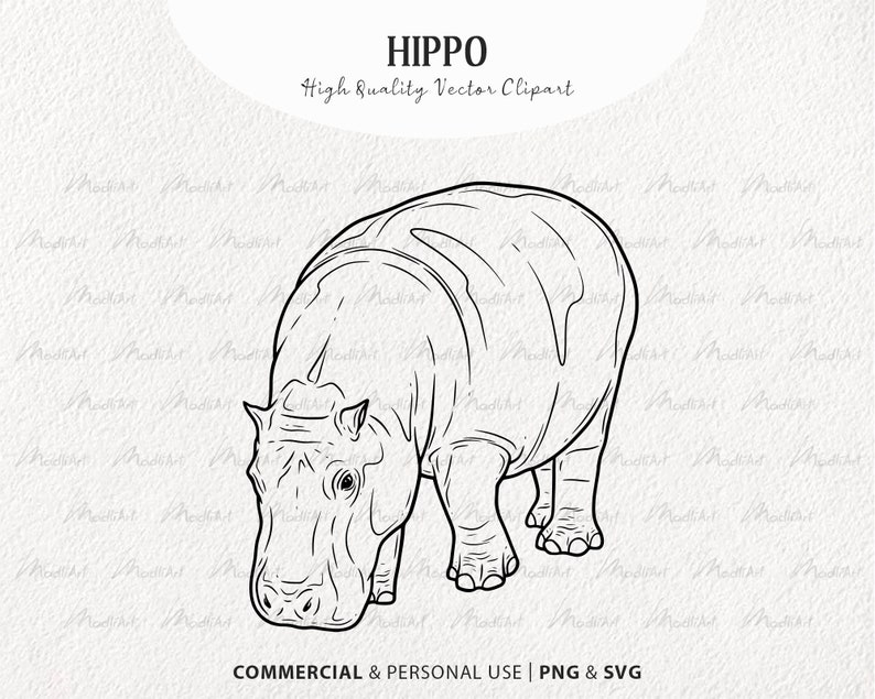 Hippo SVG Clipart. Hippopotamus Vector Drawing. Hippo Line - Etsy