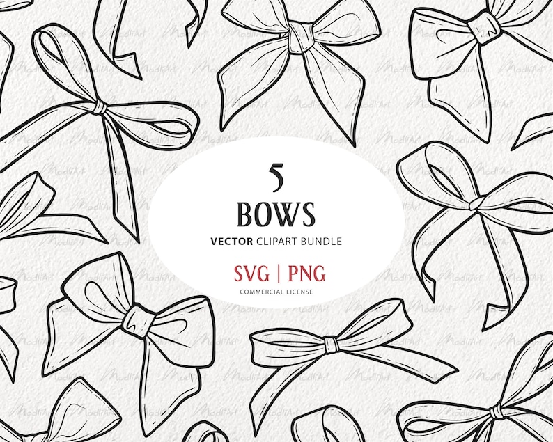 5 Bows Vector Clipart Bundle. Christmas Bowtie SVG Outline. - Etsy