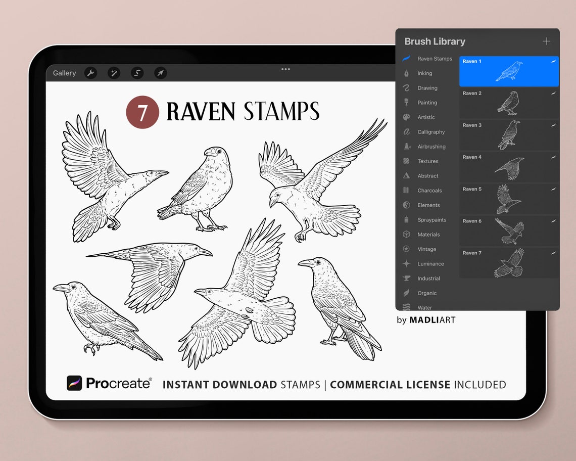 7 Procreate Raven Stamps. Crow Tattoo Design. Raven Clipart - Etsy