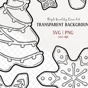 Christmas Gingerbread SVG Clipart Bundle. 12 Winter Line Art Cookies ...