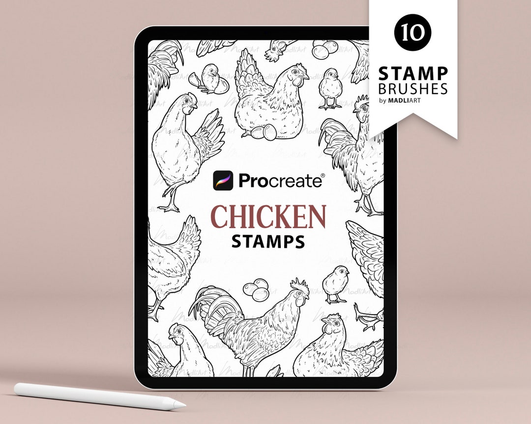 10 Chicken Procreate Stamps. Hen Rooster Tattoo Design. Baby Chick Line ...
