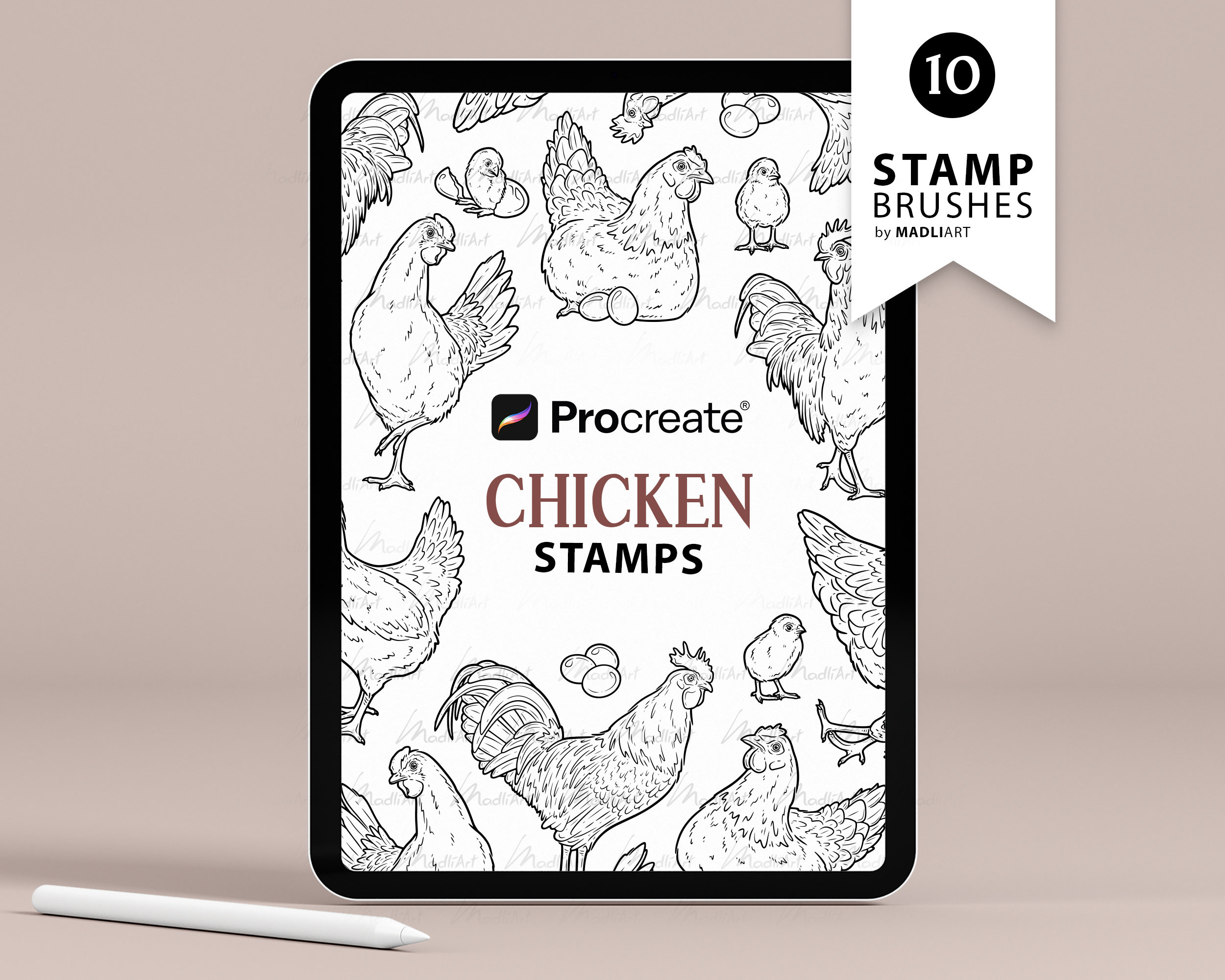 10 Chicken Procreate Stamps. Hen Rooster Tattoo Design. Baby - Etsy
