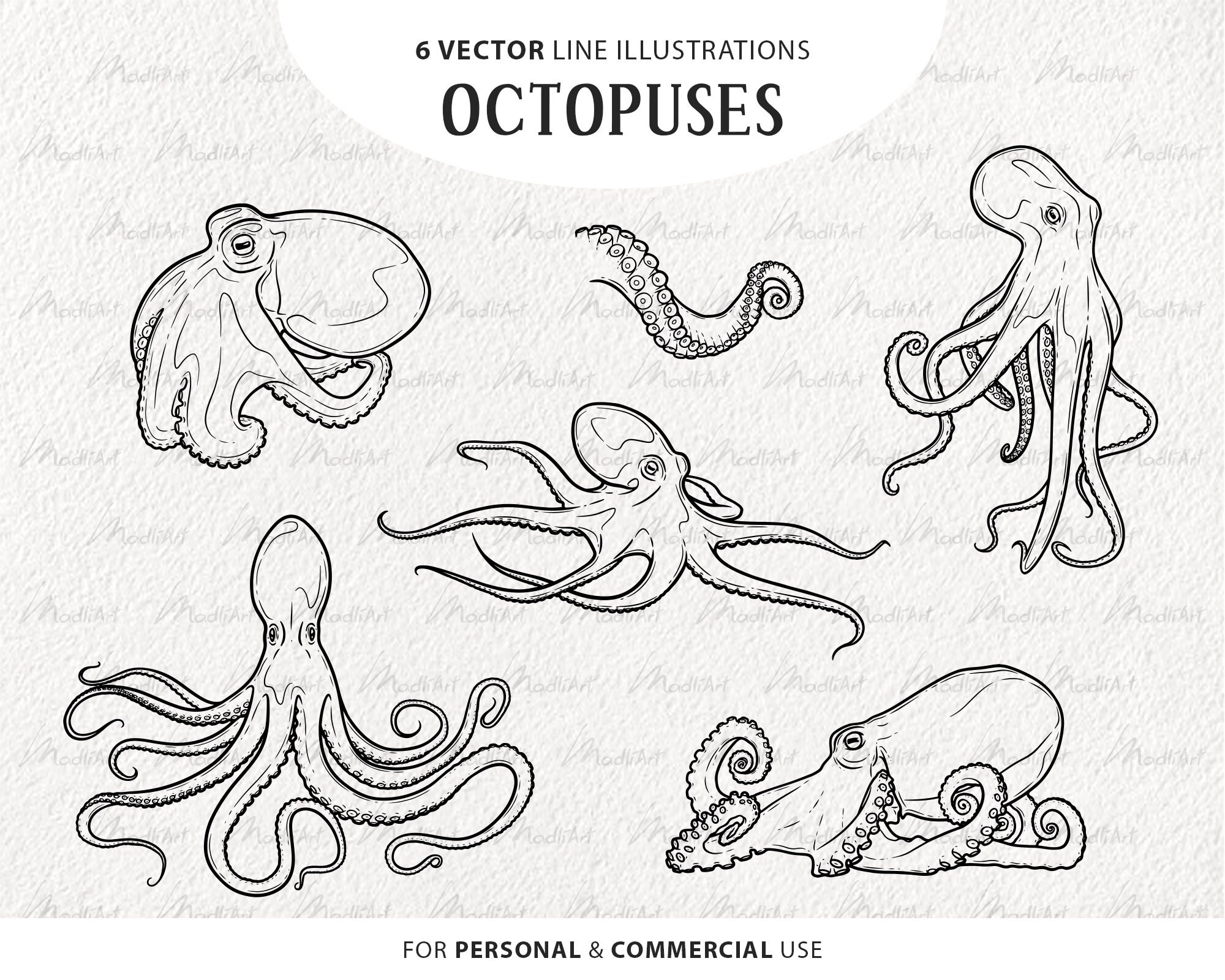 Octopus Clipart Bundle. Marine Animals Vector Line Art. 6 - Etsy