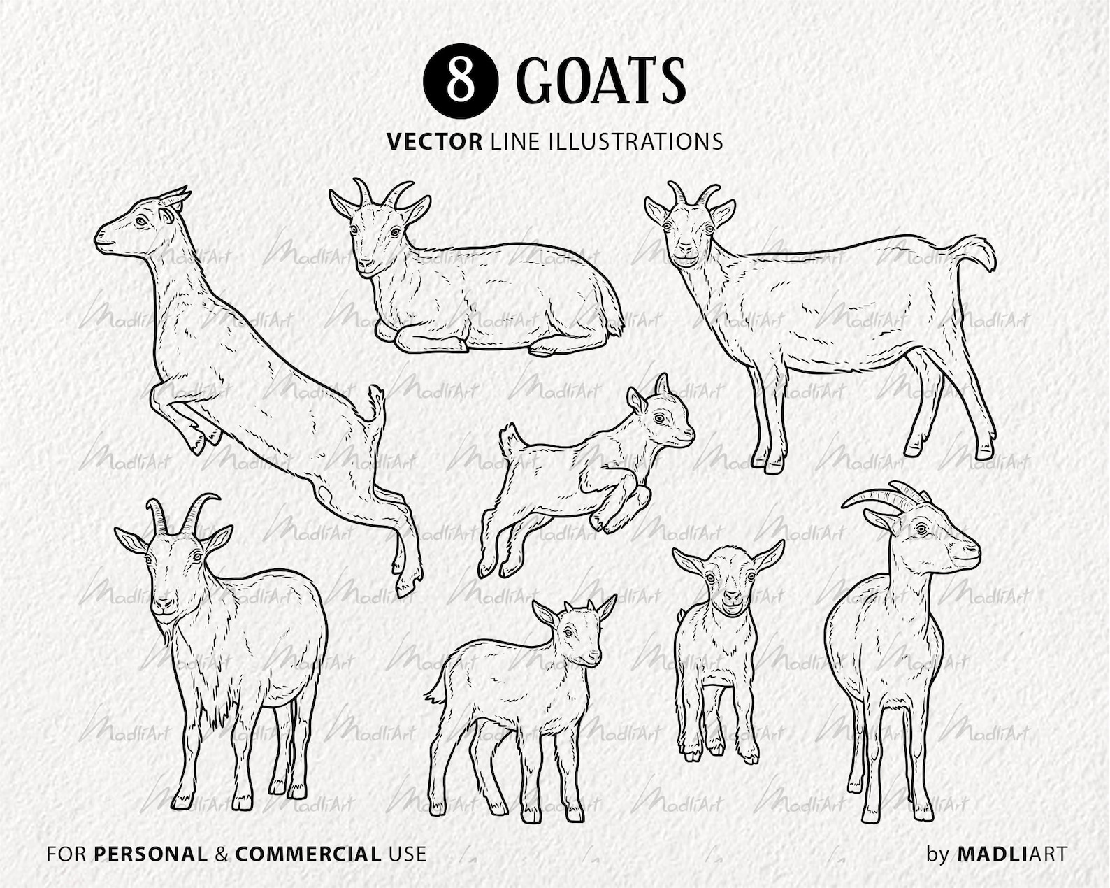 Goat SVG Clipart Bundle. Goat Vector Line Art. Farm Animal Drawing ...