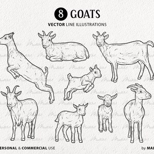 Goat SVG Clipart Bundle. Goat Vector Line Art. Farm Animal Drawing ...