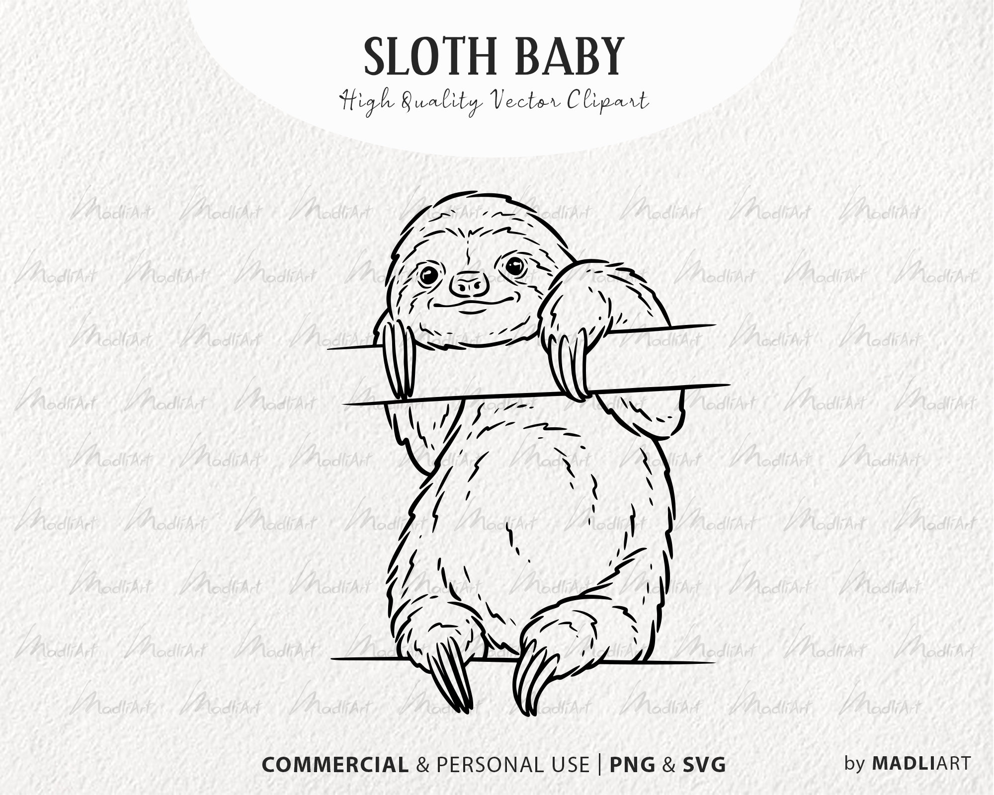 Sloth SVG Clipart Bundle. Cute Baby Sloth Line Illustrations. Lazy ...
