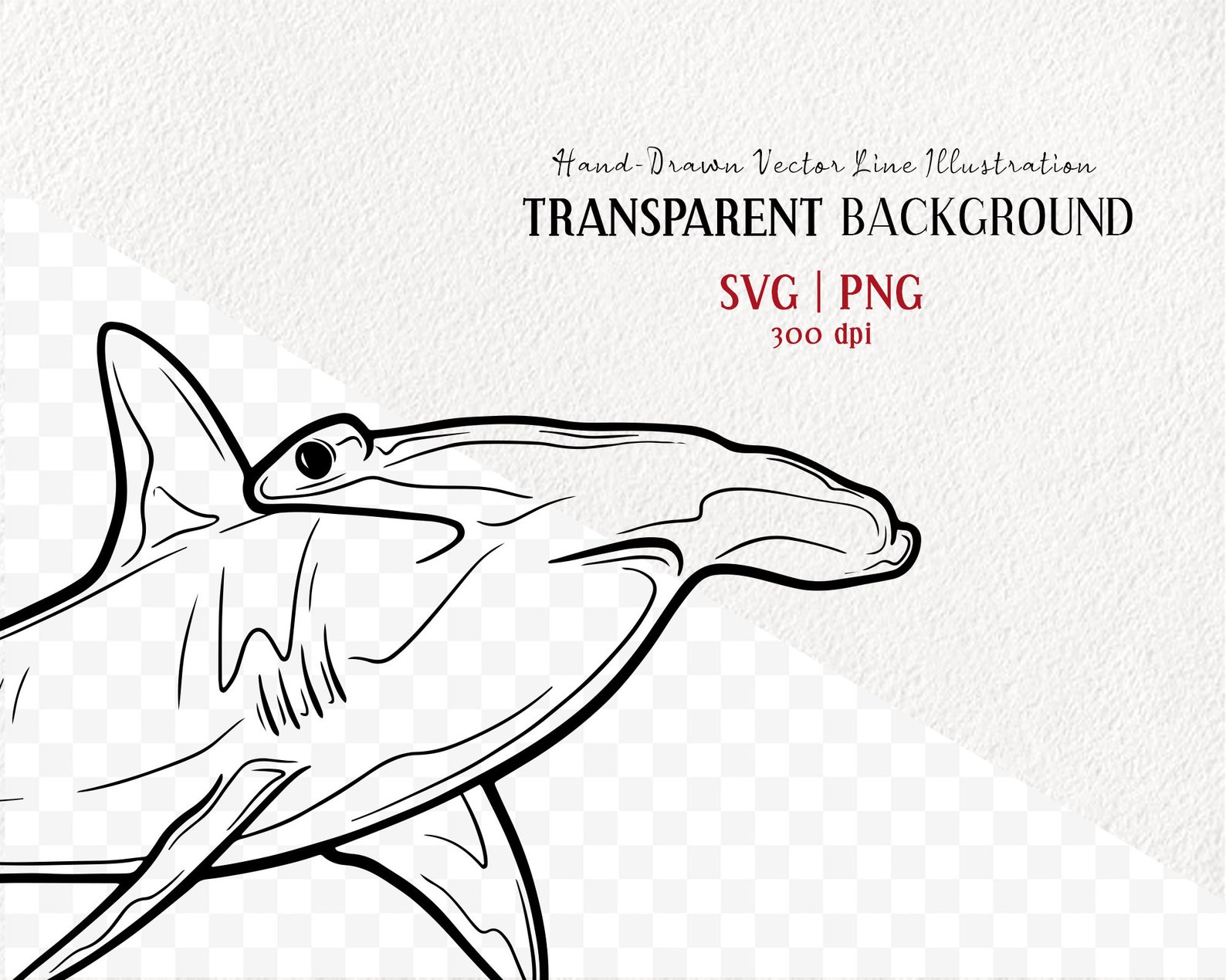 Hammerhead Shark SVG Clipart. Shark Vector Line Drawing. Ocean Animal ...