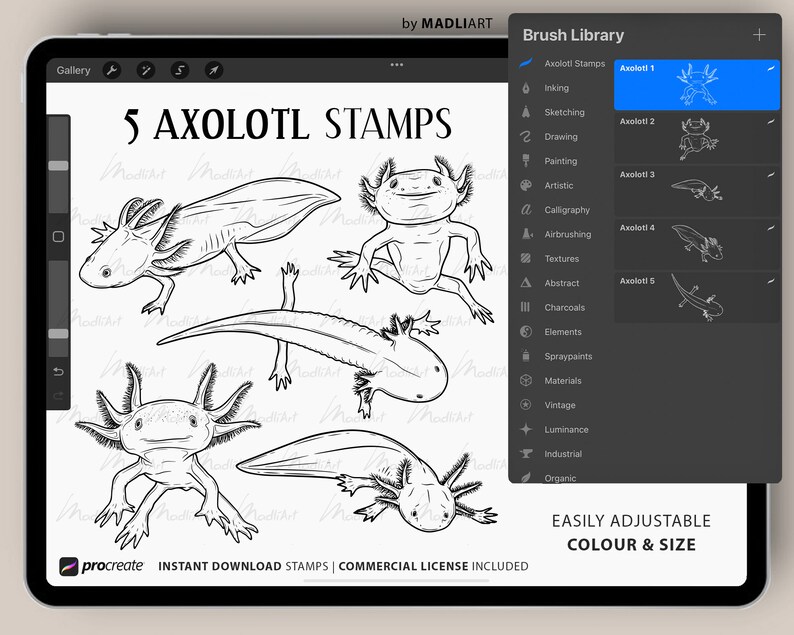 5 Procreate Axolotl Stamps. Axolotl Tattoo Design. Salamander - Etsy