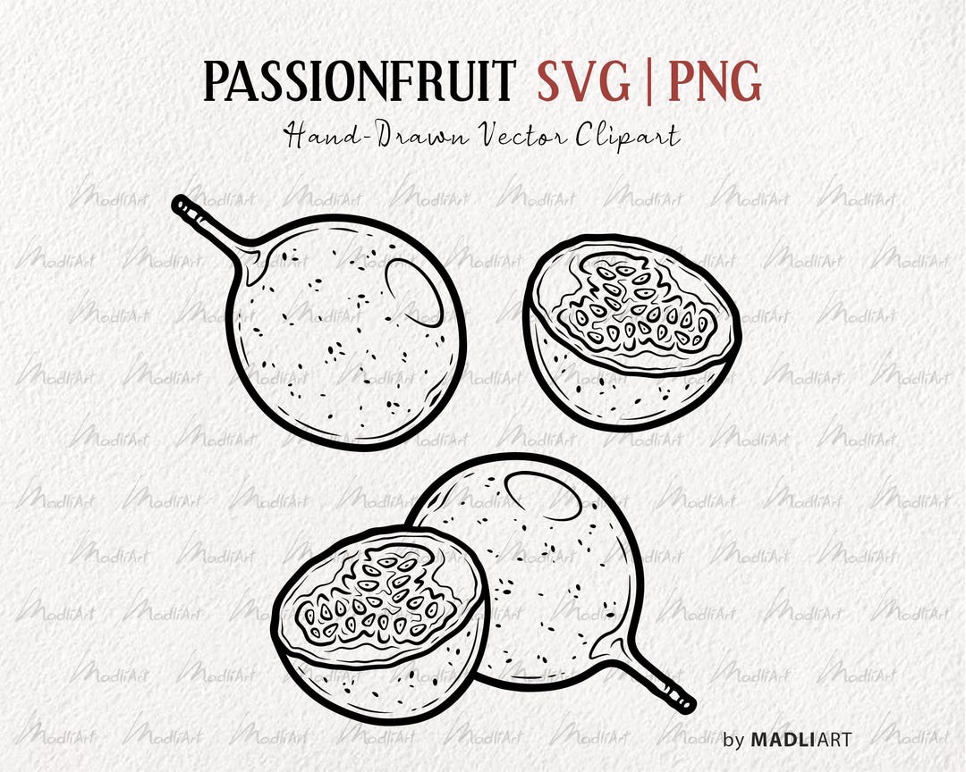 Passion Fruit SVG Clipart. 3 Passion Fruit Vector Line Drawings ...