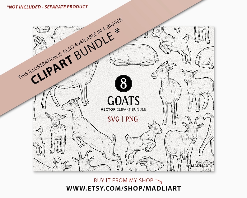 Goat SVG Clipart. Goat Vector Line Art. Farm Animal Drawing. Cute Goat ...