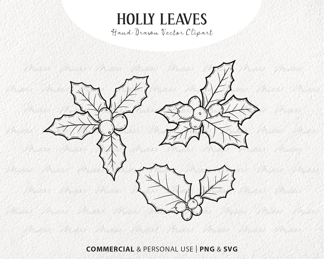 Christmas Holly SVG Clipart Set. Holly Vector Leaves. Xmas Mistletoe ...