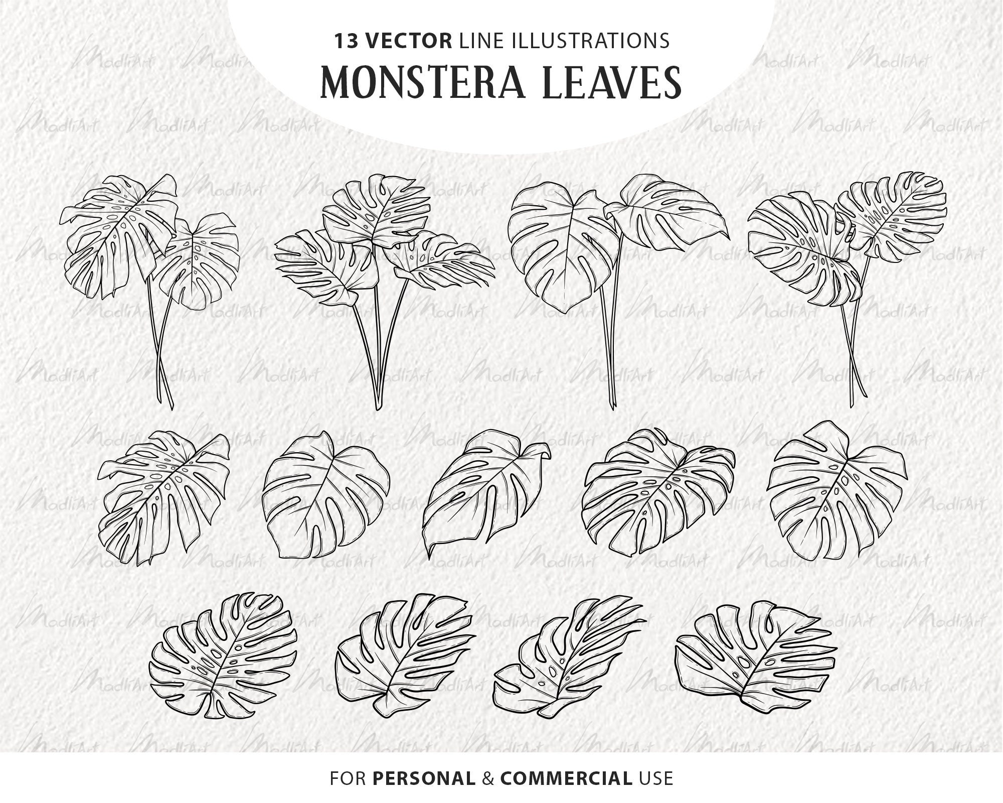 Monstera Leaf SVG Clipart Bundle. 13 Tropical Leaves. - Etsy
