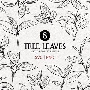 Small Leaves SVG Clipart Bundle. 8 Vector Spring Leaves. Botanical Line ...