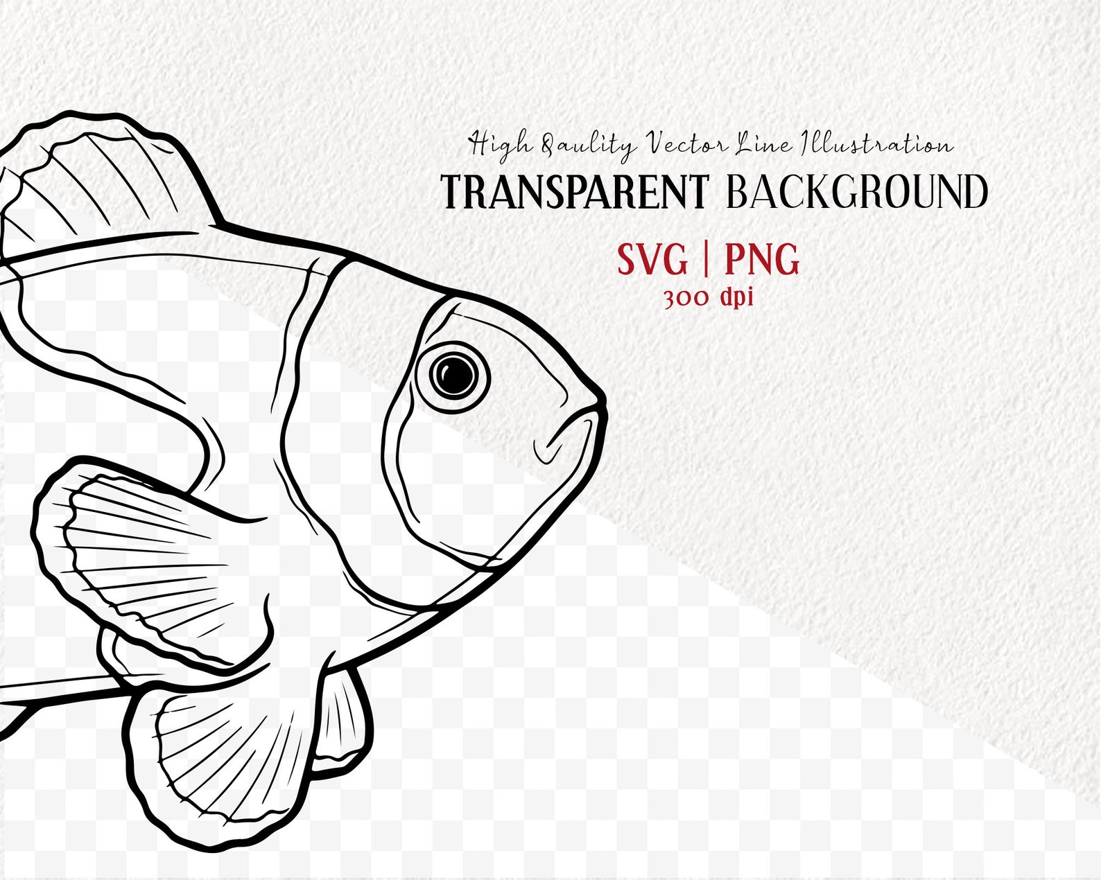 Clownfish Vector Clipart. Coral Reef Fish SVG Drawing. Ocean Fish Line ...