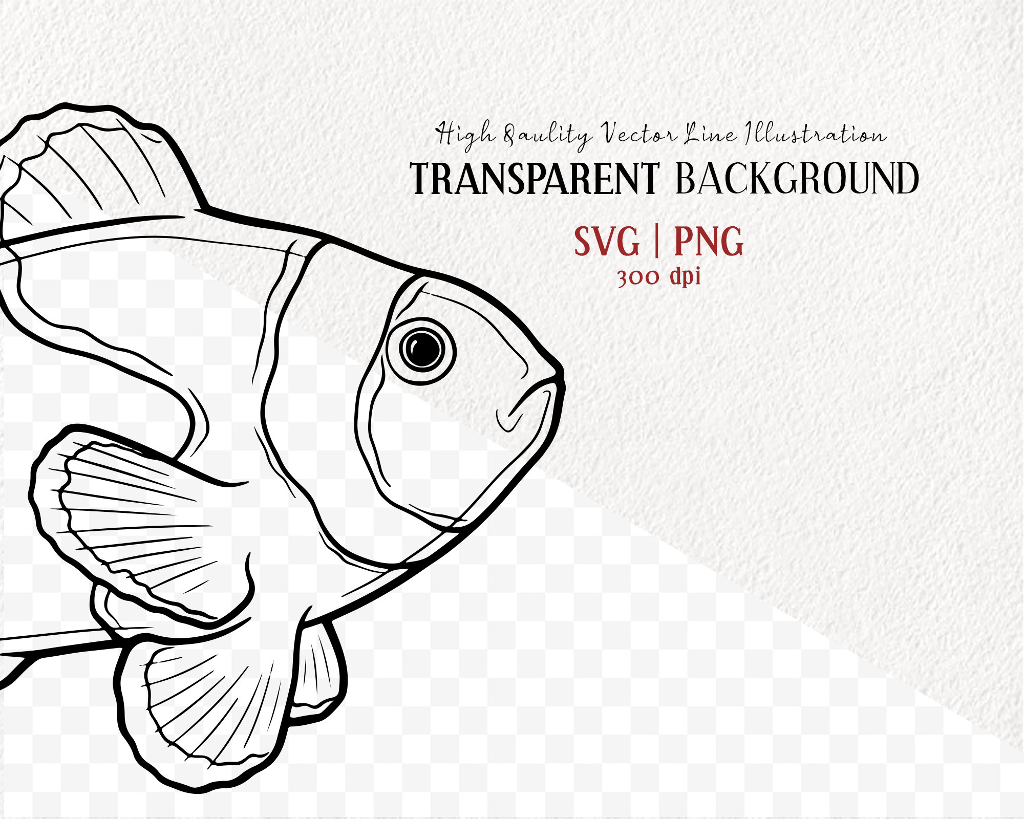 Clownfish Vector Clipart. Coral Reef Fish SVG Drawing. Ocean Fish Line ...