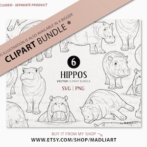 Hippo SVG Clipart. Hippopotamus Vector Drawing. Hippo Line Art. Hippo ...