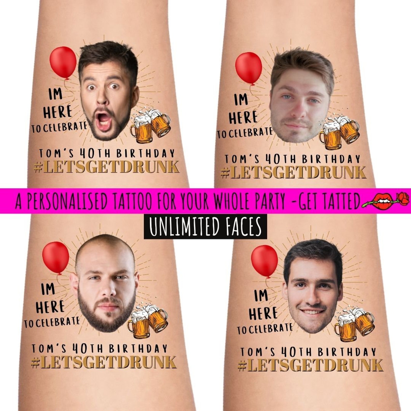 Birthday Temporary Tattoos, Personalised Birthday Gifts, Party Favours ...