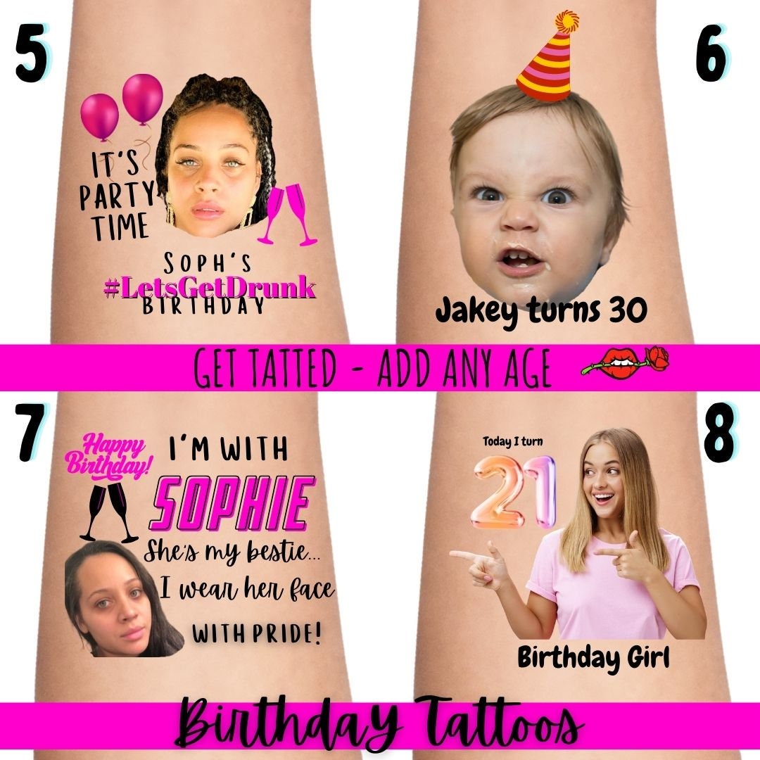 Birthday Temporary Tattoos, Personalised Birthday Gifts, Birthday Party ...