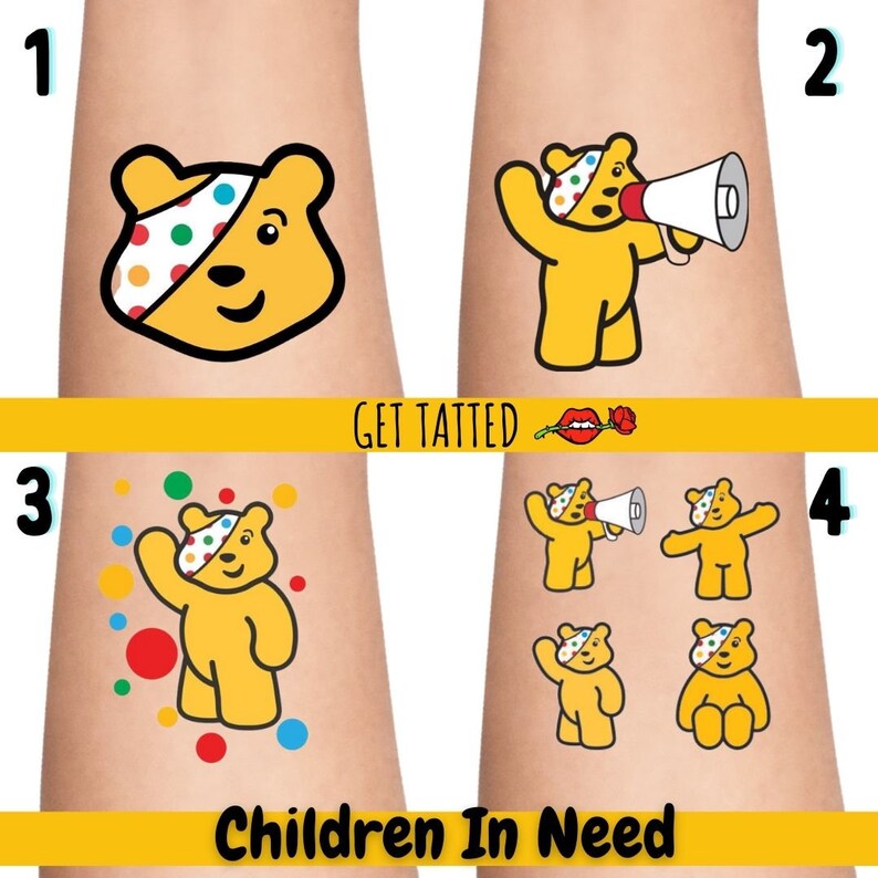 Children in Need Temporary Tattoos, BBC, Charity Tattoos, Fake Tattoos ...